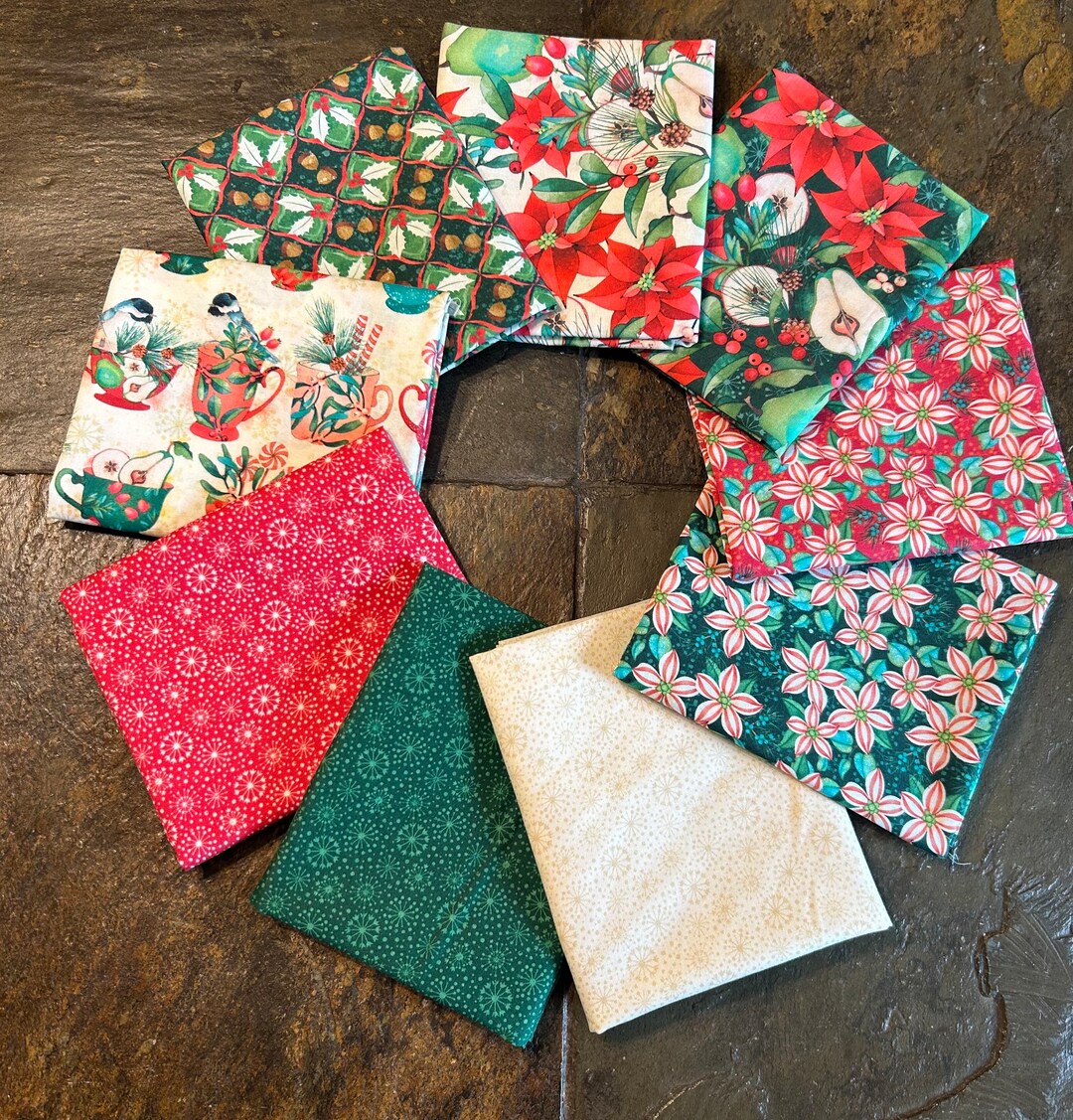 9 Piece Peppermint Christmas Fat Quarter Bundle W/optional Panel ...