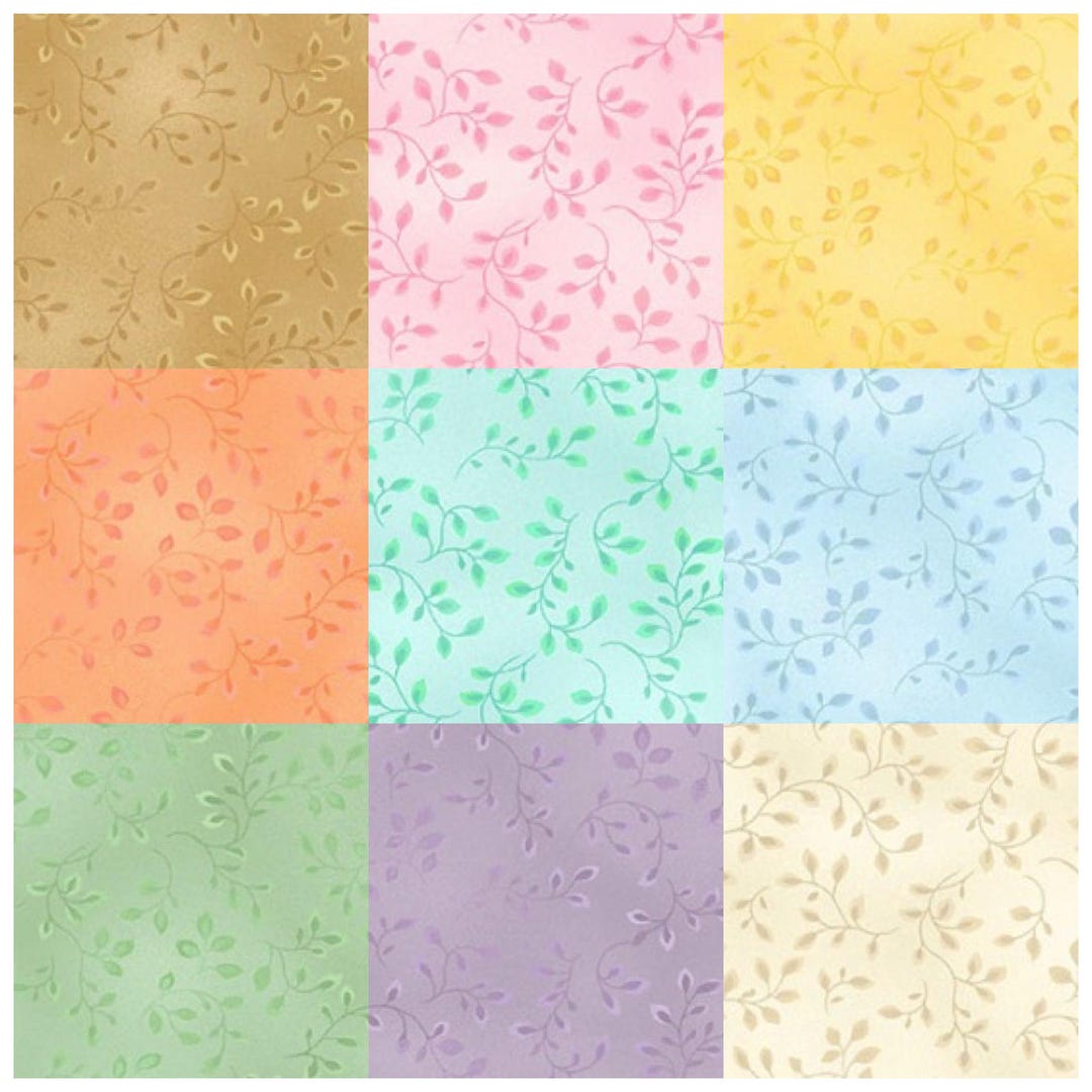 Folio Basic Cotton Fabric,scrolling Vines 7755 Henry Glass, Pastel ...