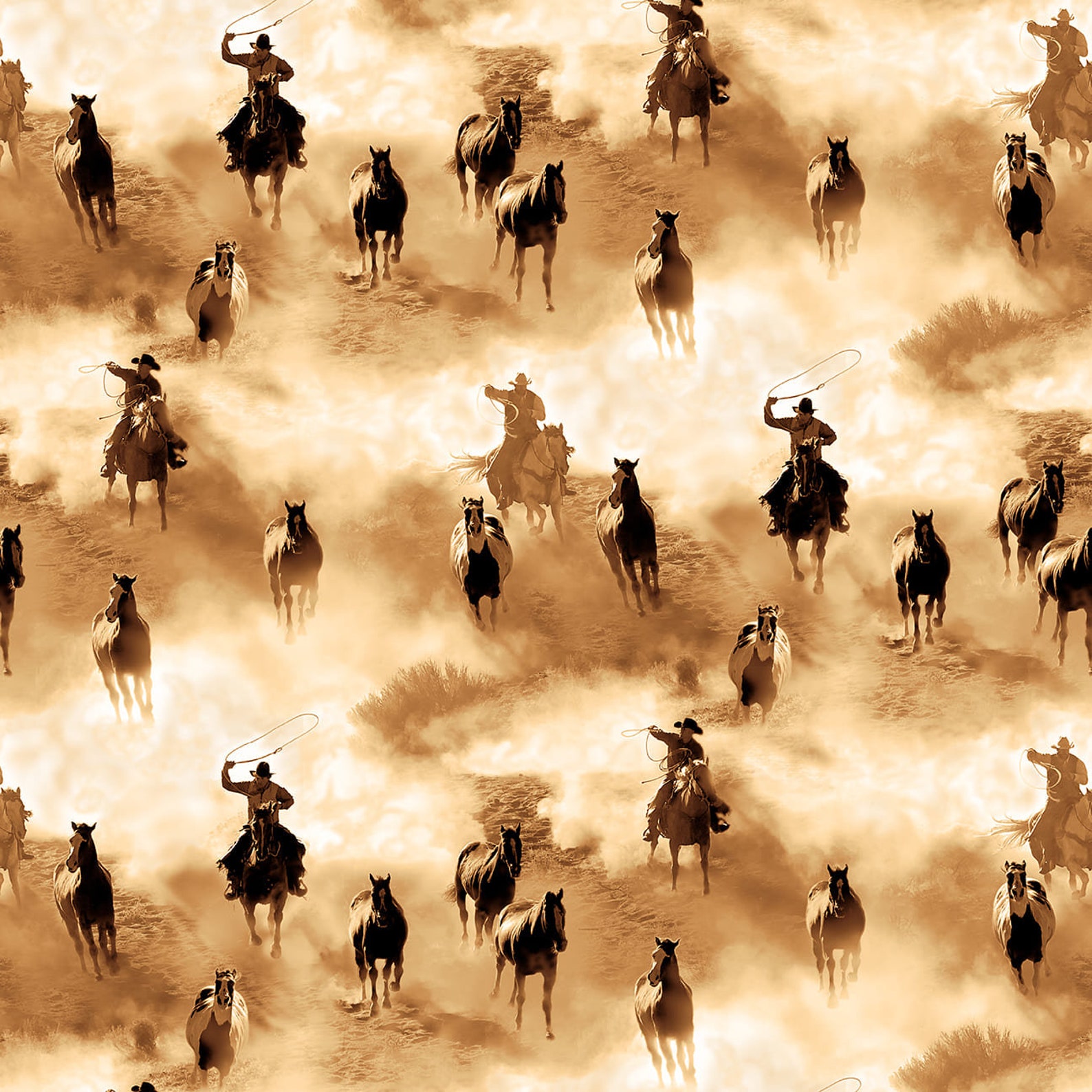 Cowboys Running Horses Cotton Fabric, Cowboy Culture 3341-35, Urban ...