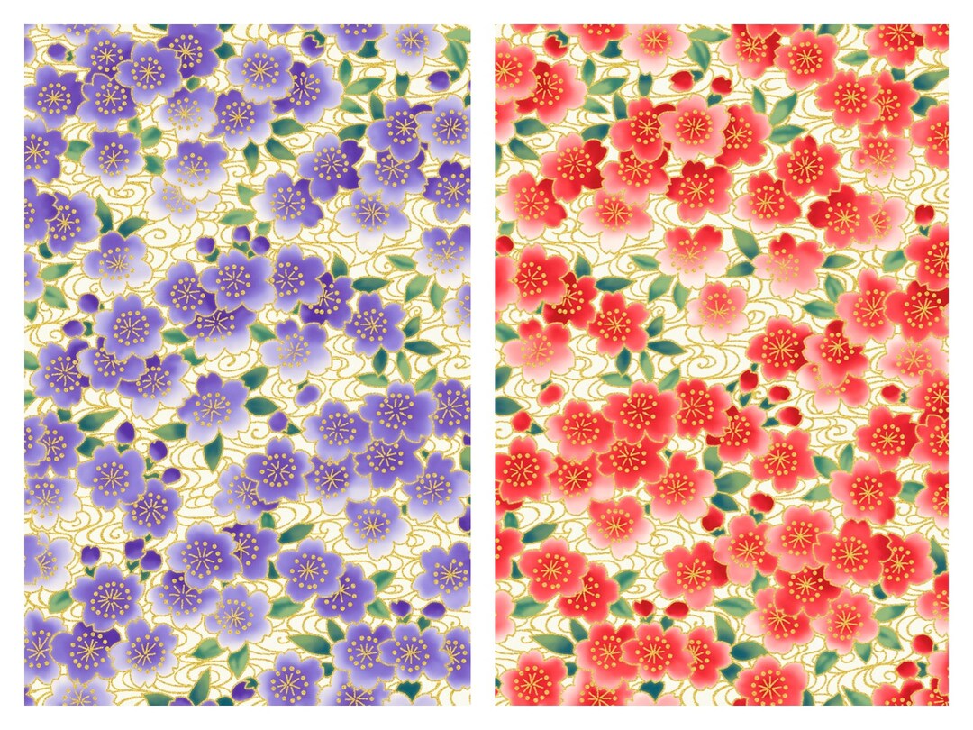 Tsuru Ditzy Flowers Cotton Fabric W/gold Metallic, P&B Textiles TSUR ...