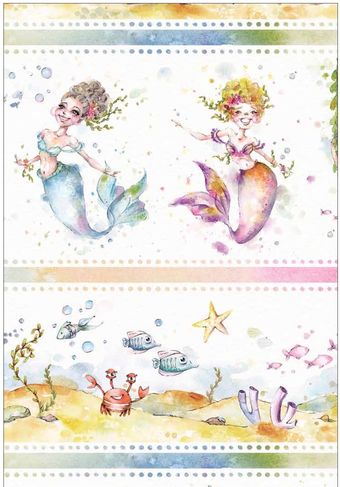 Mermaid Border Stripe Cotton Fabric Enchanted Seas Mermaids - Etsy
