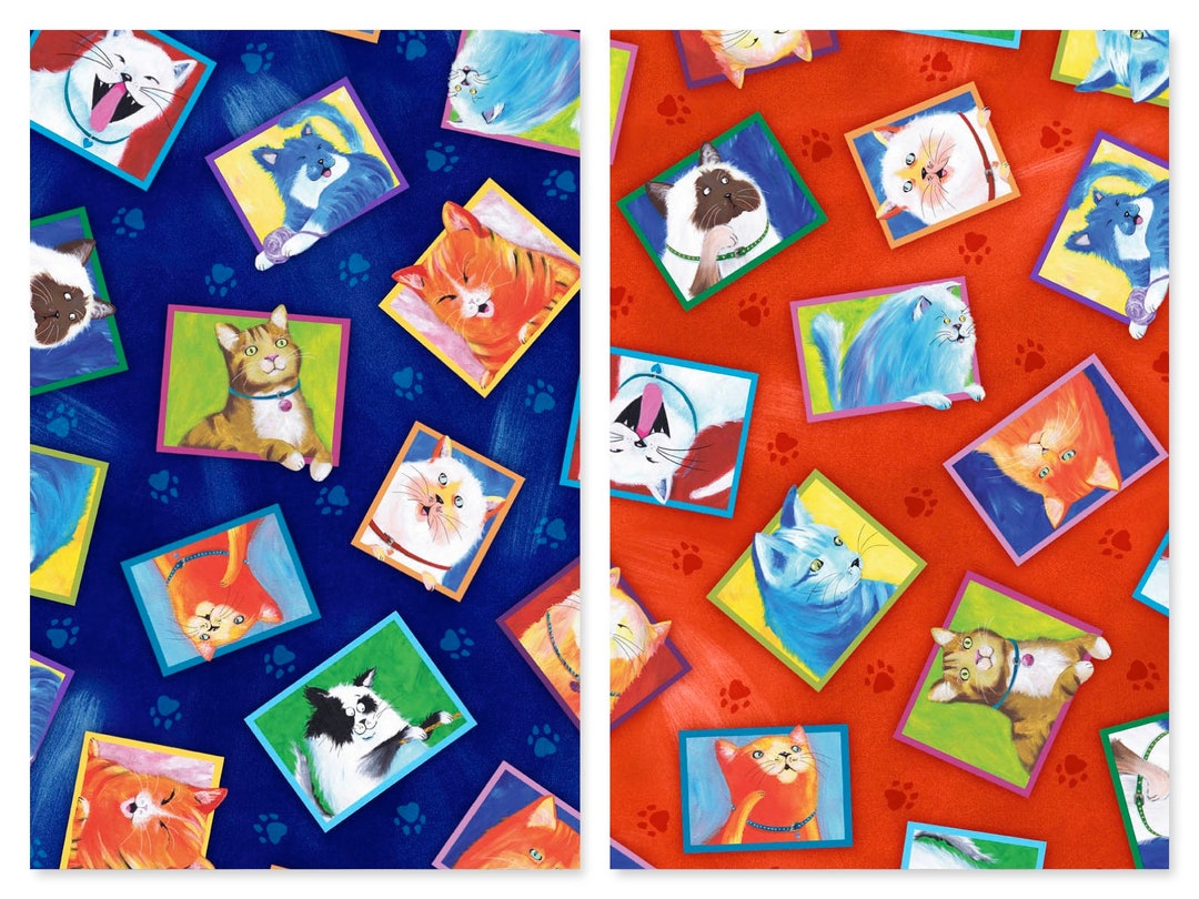 Cat Frame Toss Cotton Fabric 29528-N, Cat Chat QT Fabrics Patches Block ...