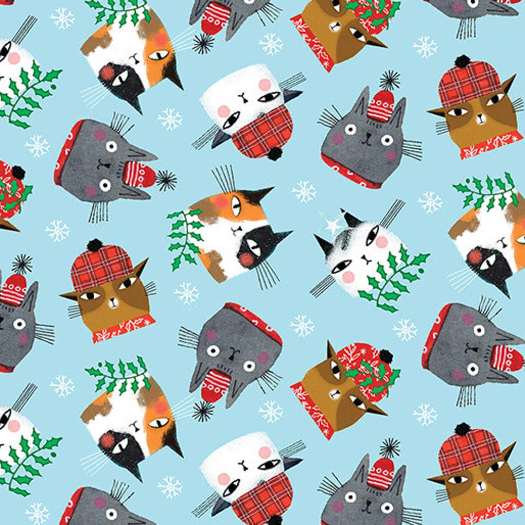 Cat Toss Cotton Fabric, 16234 Meowy Christmas Terry Runyan, Benartex ...