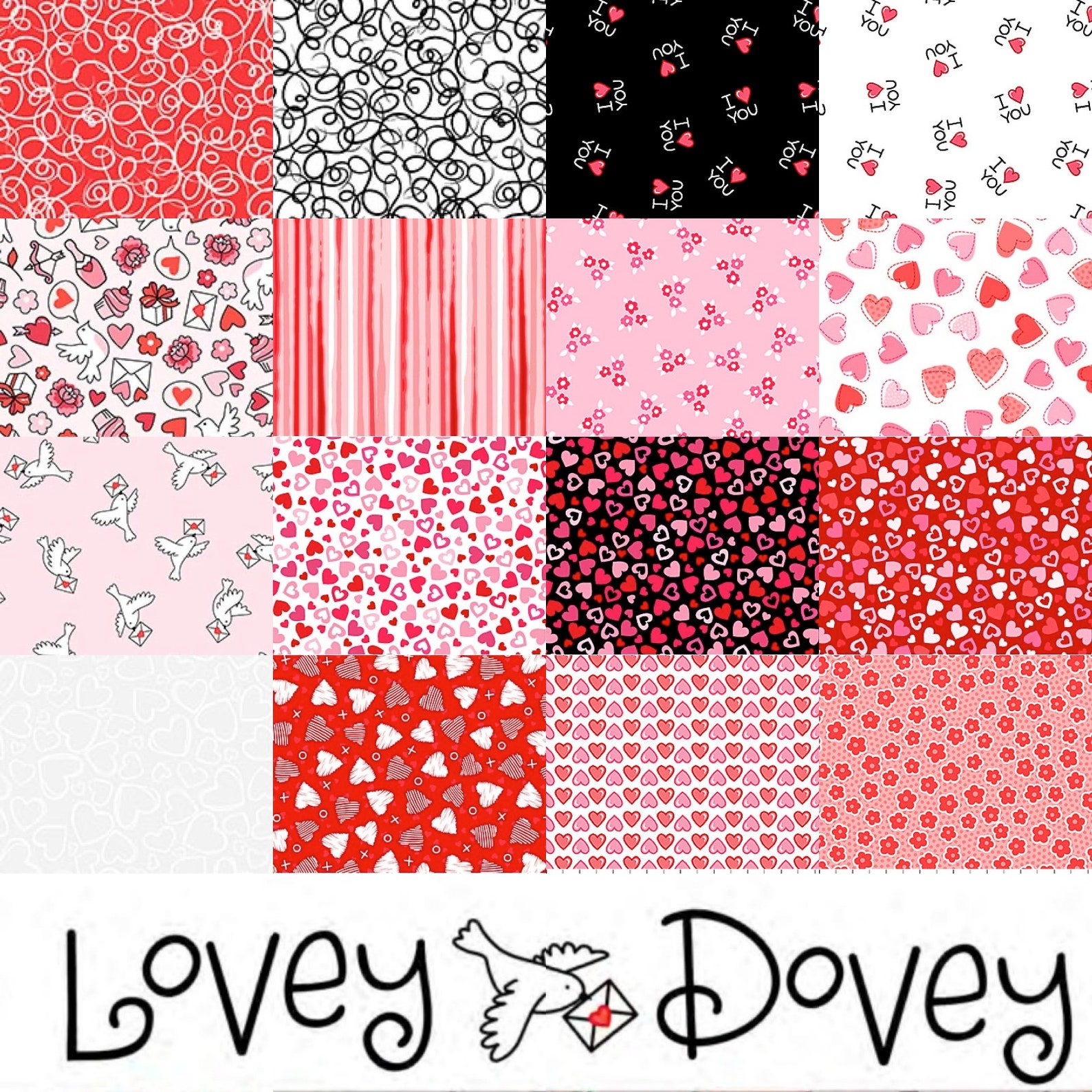 Poseys Cotton Fabric, Lovey Dovey Patrick Lose 10401-23 Valentines Day ...