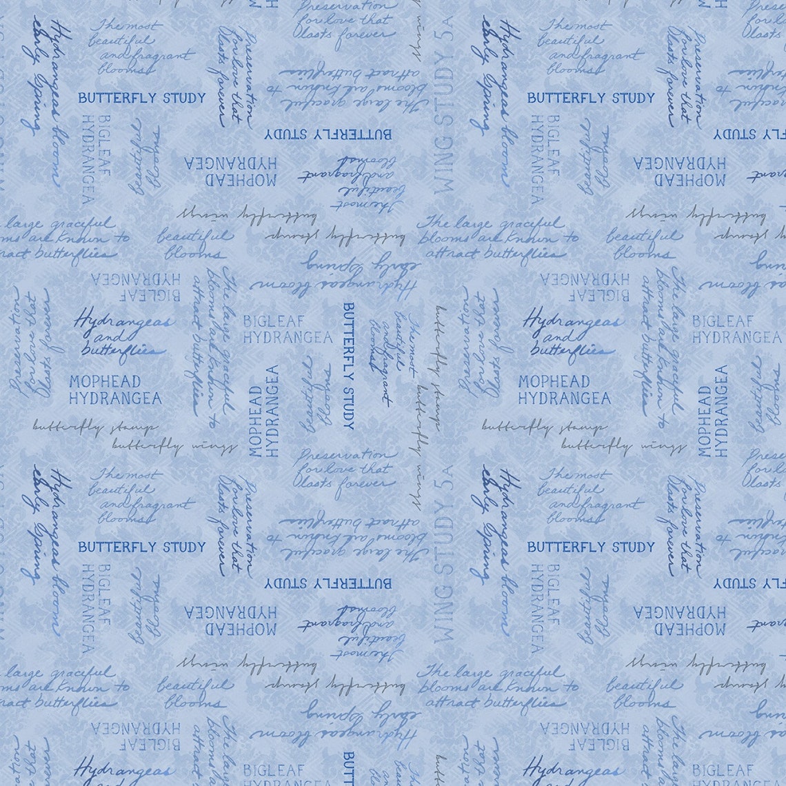 Hydrangeas Word Toss Cotton Fabric Hydrangea Mist 39824 Susan Winget ...