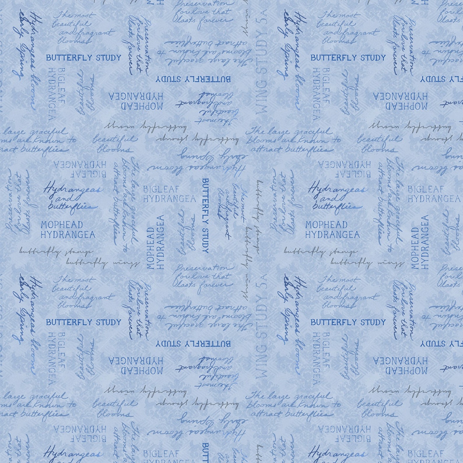 Hydrangeas Word Toss Cotton Fabric Hydrangea Mist 39824 Susan Winget ...