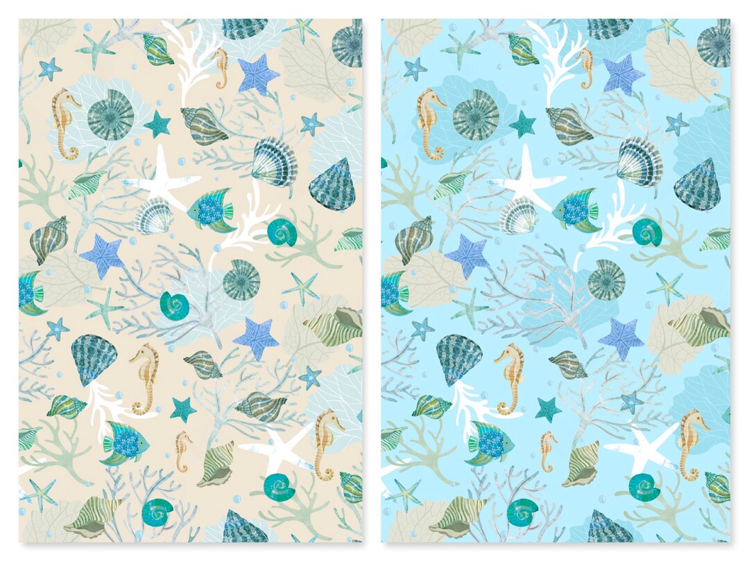 Seashells and Fish Cotton Fabric, Seashore 29267 Turnowsky QT Fabrics ...