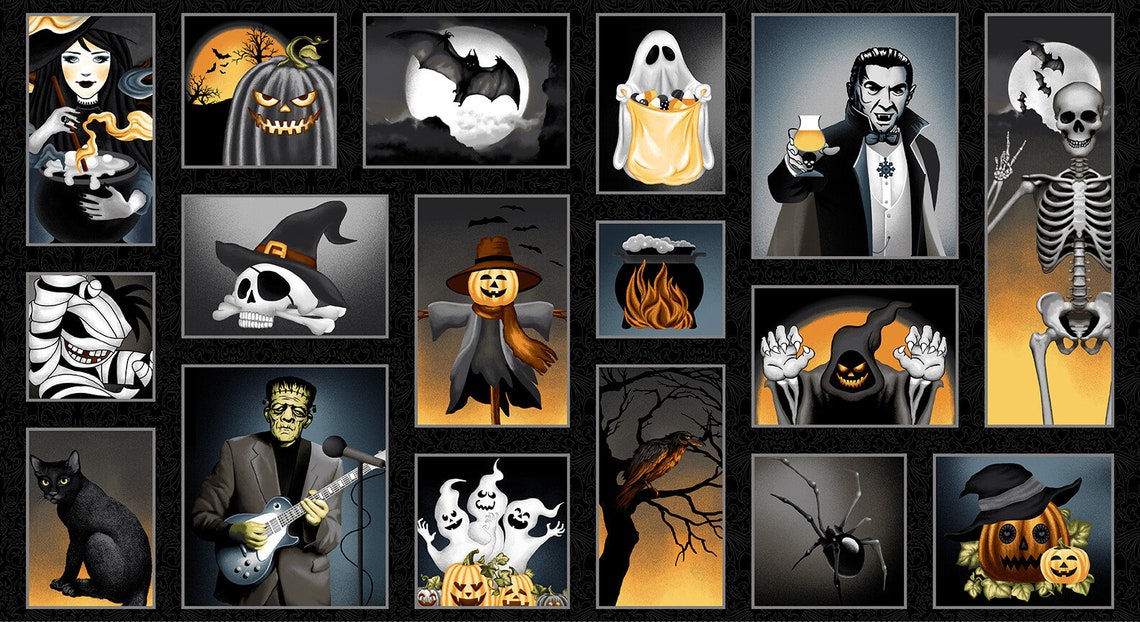 Scary Character Blocks Cotton Fabric 3053-99 Halloween Ball Henry Glass ...