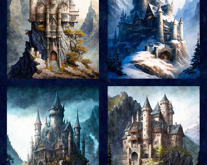 Castle Panel Cotton Fabric 30237N Wizards & Warriors, Morris Group QT ...
