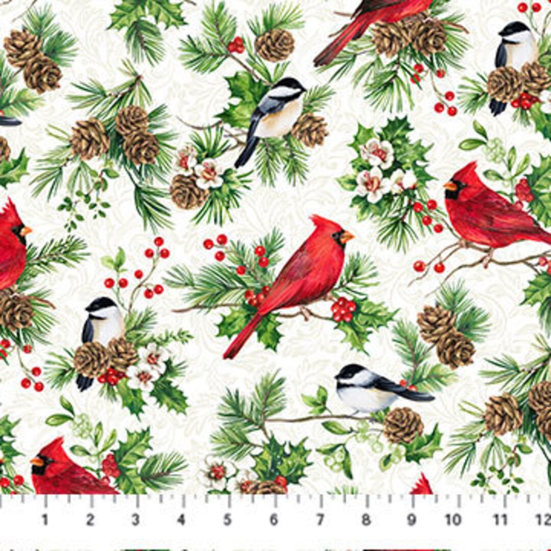 Birds Cotton Fabric, Yuletide Traditions Deborah Edwards Northcott ...