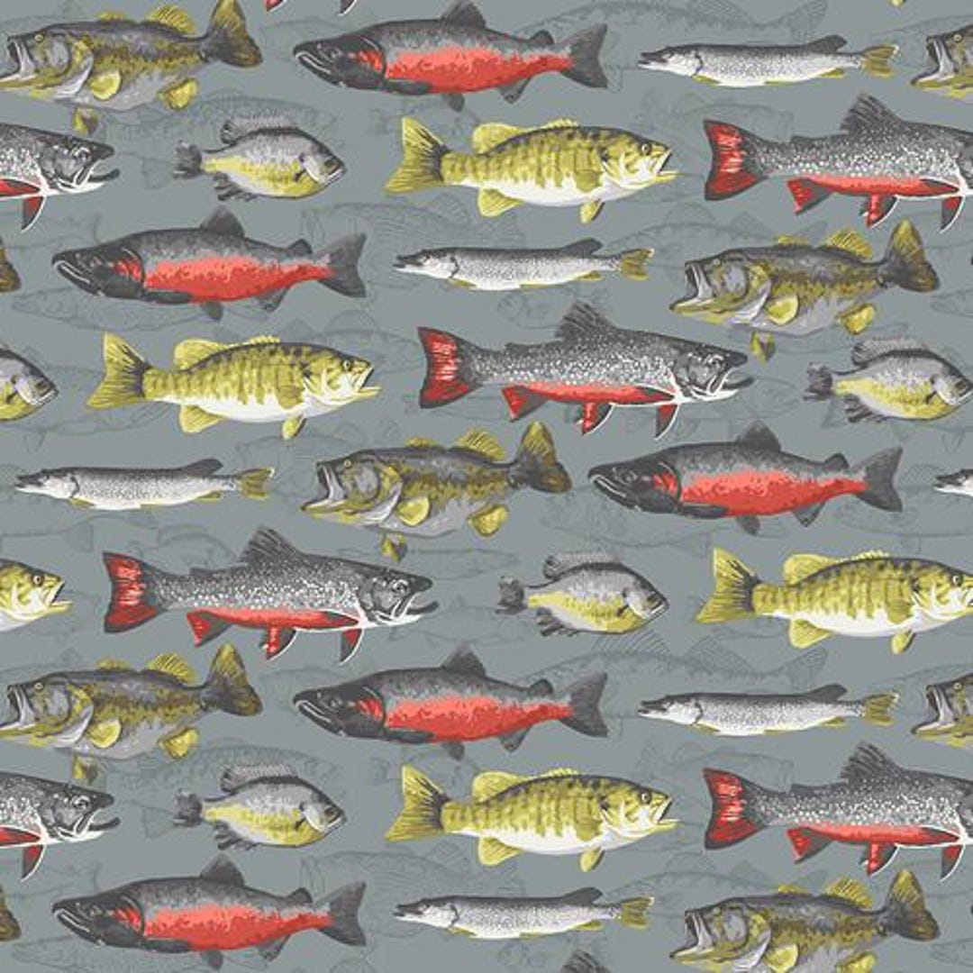 Freshwater Fish Cotton Fabric, River Rhythms 7955-99 Studio E Judy Gauthier FQ Fat Quarter BTY ...