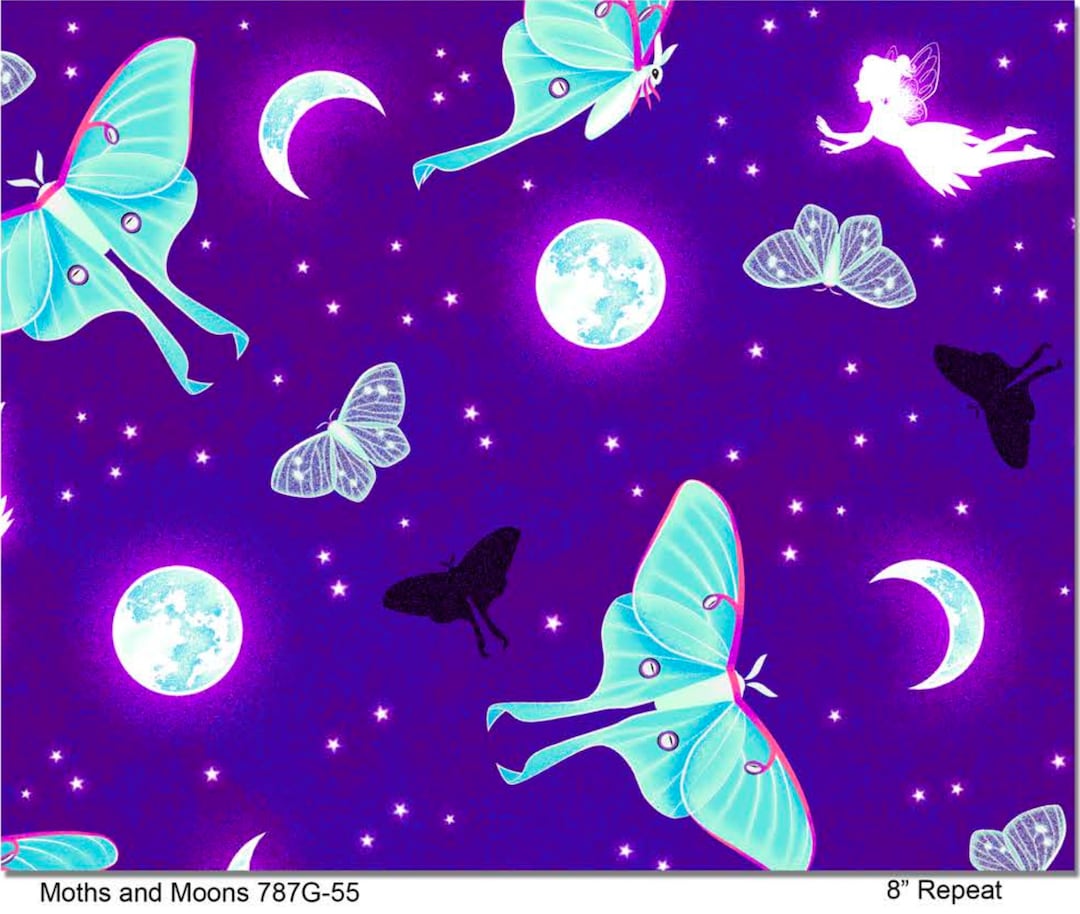 Moths and Moons Glow in the Dark Cotton Fabric 787G-55, Magic Moon ...