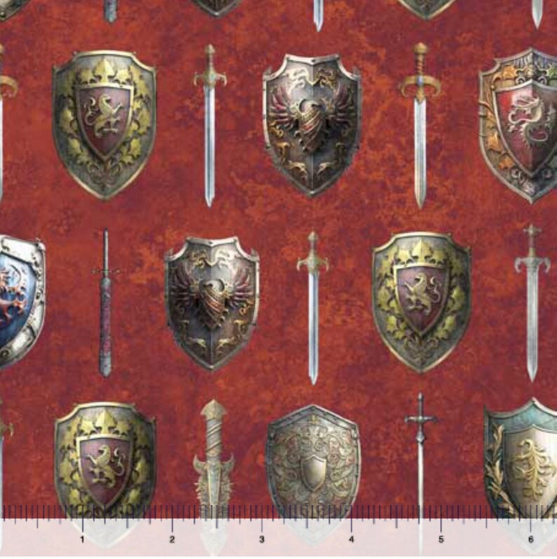 Swords and Shields Cotton Fabric 30241 Wizards & Warriors, Morris Group ...