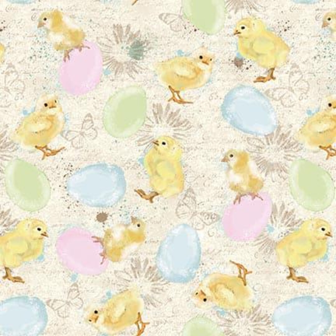 Tossed Chicks and Eggs Cotton Fabric 8040-40 Bella Bunnies Victoria Hutto Studio E BTY FQ Fat ...