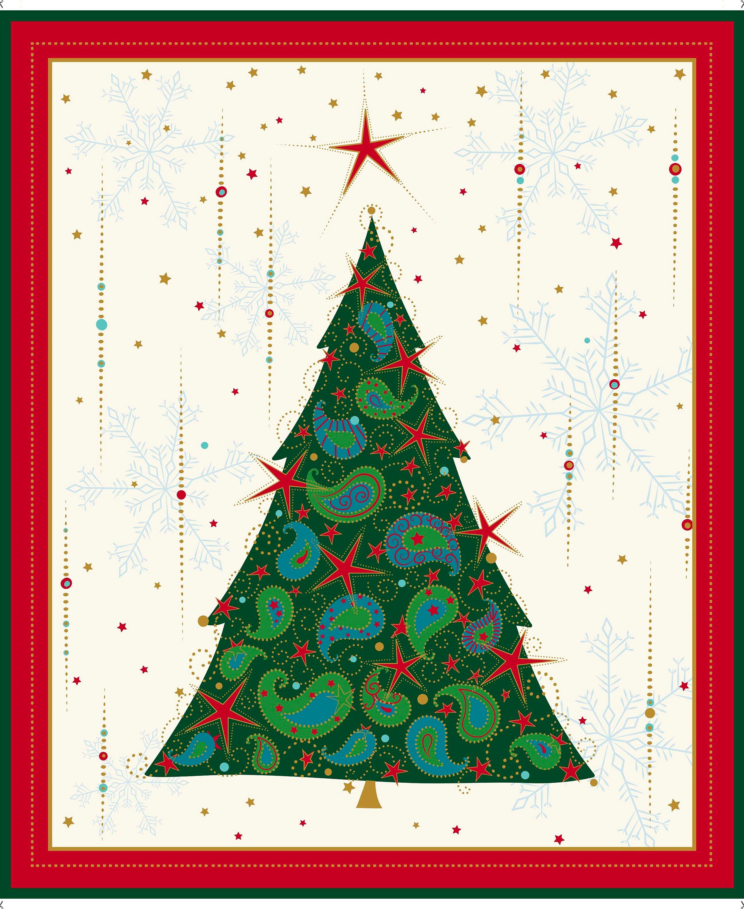 Christmas Tree Panel Cotton Fabric, Paisley Christmas 29680 Turnowsky ...