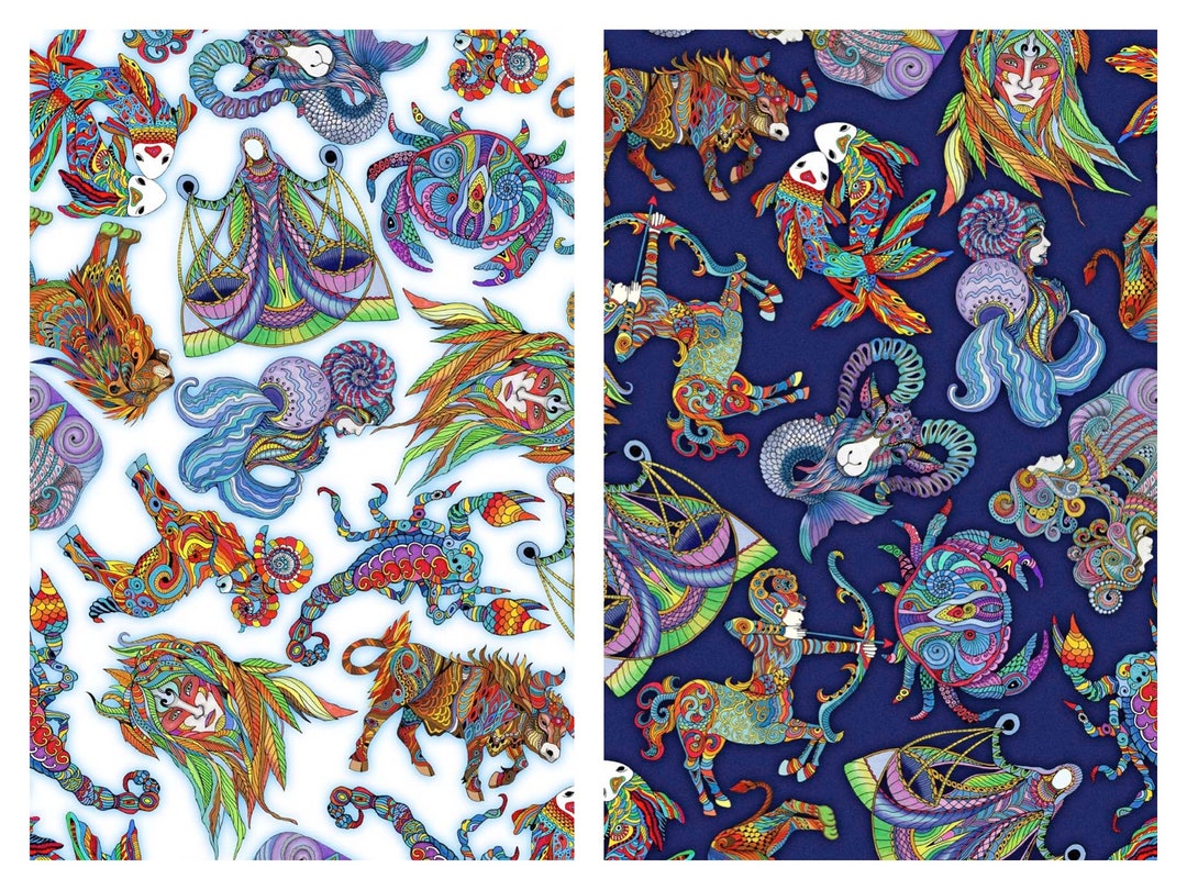 Zodiac Toss Cotton Fabric, Zodiac Dreams Heidi Vilkman QT Fabrics 29863 ...