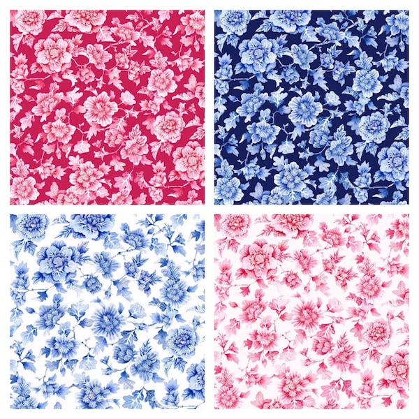 Pink Floral Cotton Fabric - Etsy