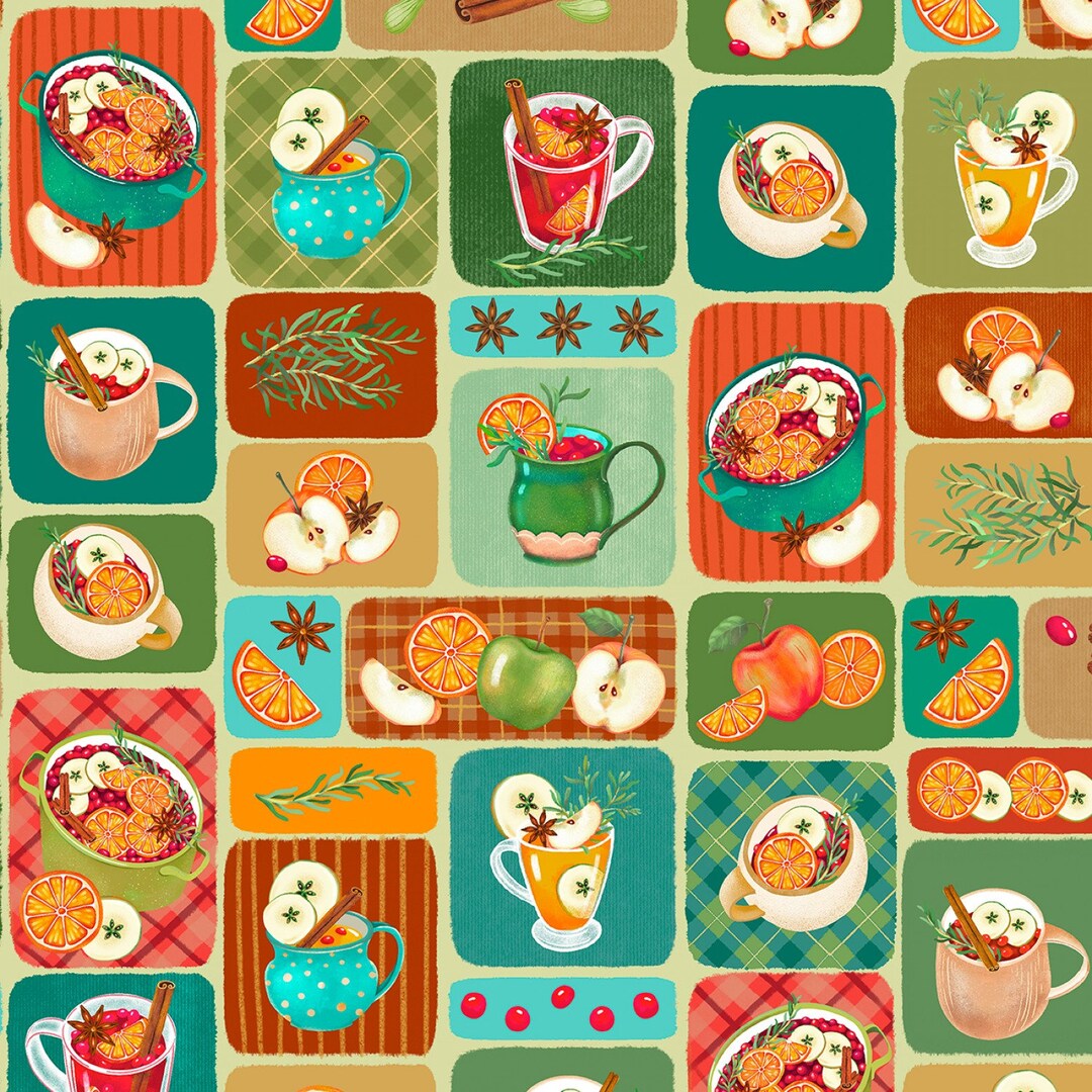 Cider Blocks Cotton Fabric, Hot Cider HCID 51439 P&B Textiles Harvest ...