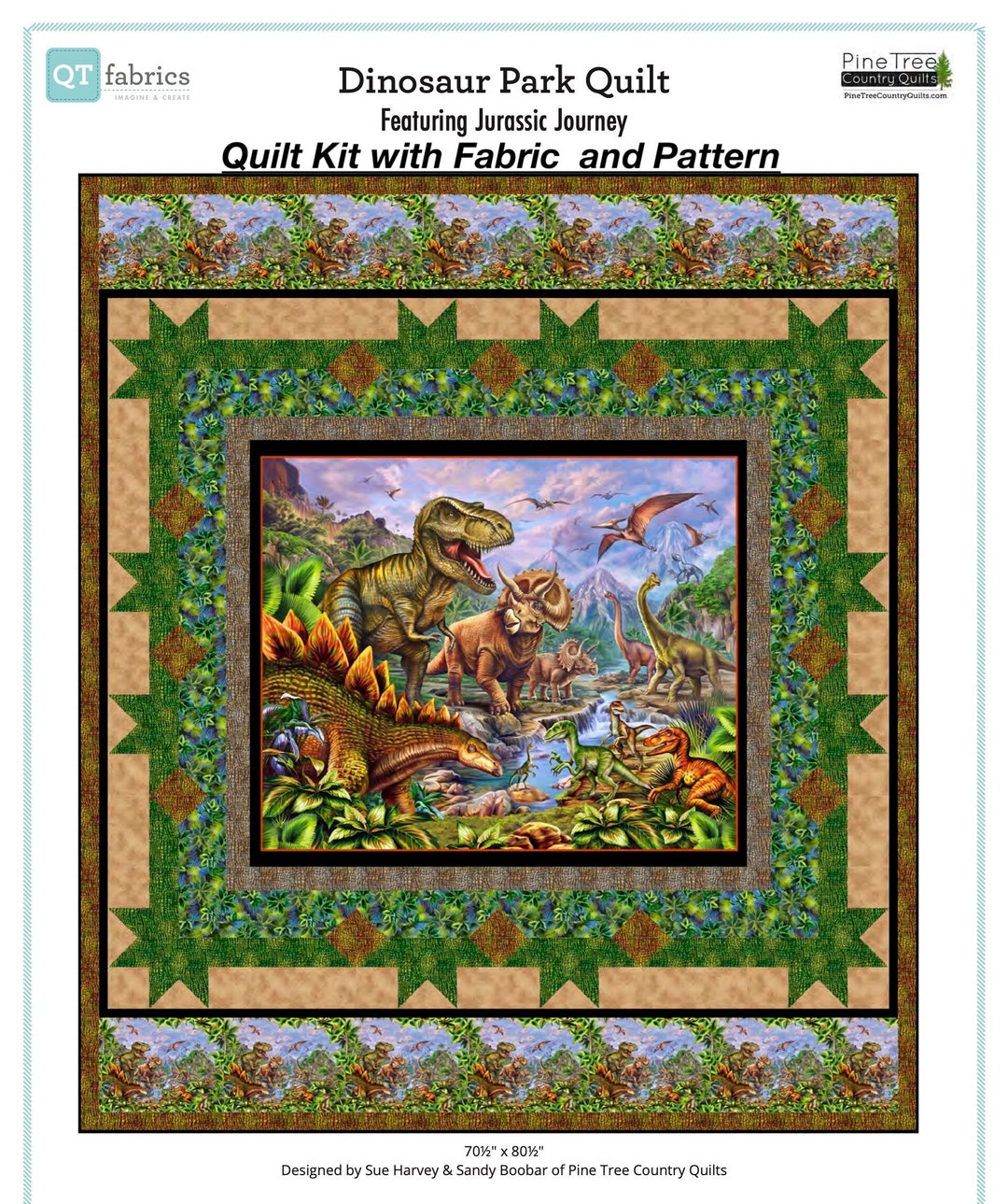 Dinosaur Park Quilt Kit With Fabric and Pattern for Quilt Top and ...