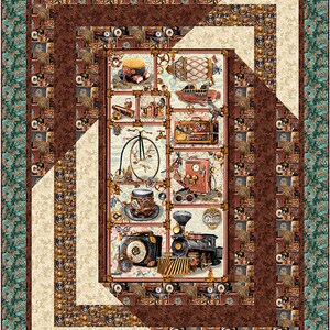 Steampunk Motif Panel Cotton Fabric, Time Travel 3021P-41, Blank ...