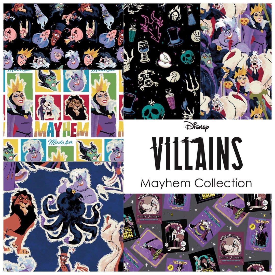 Disney Villains Mayhem Cotton Fabric, Licensed Disney Camelot Fabrics ...