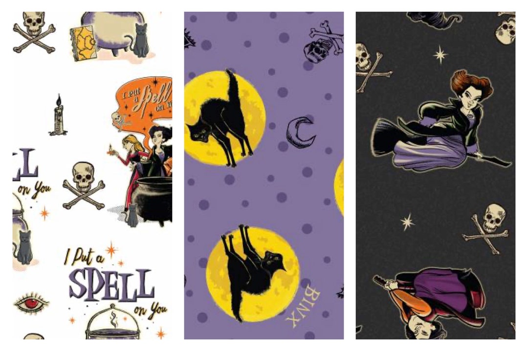 Hocus Pocus Witches and Binx the Cat Cotton Fabric Disney Licensed ...