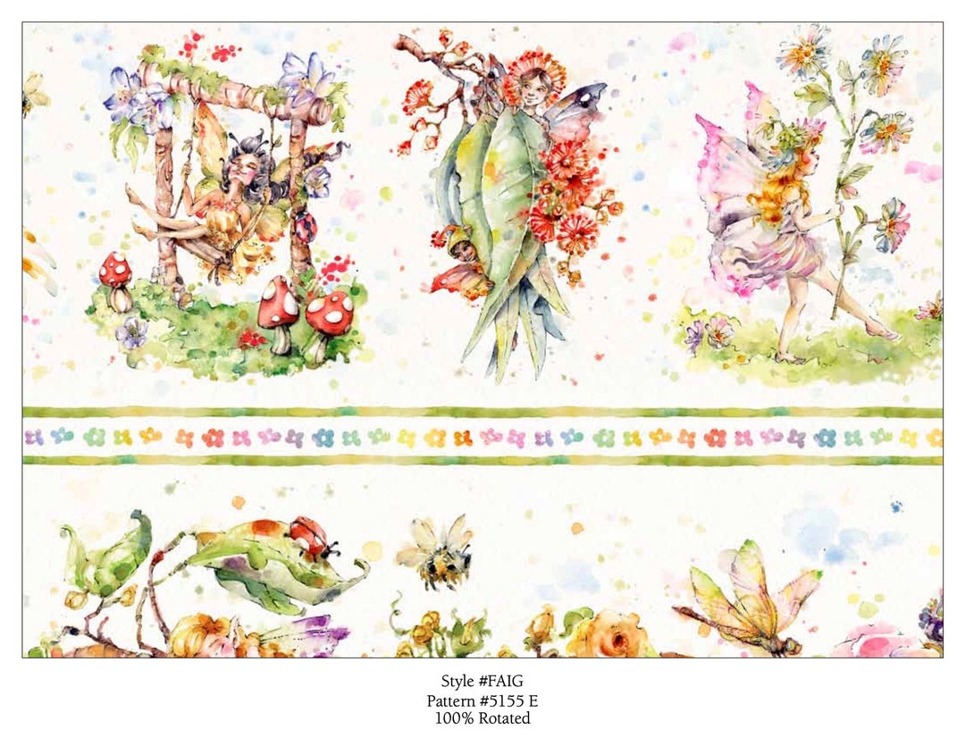 Mystical Border Stripe Cotton Fabric Fairy Garden FAIG5155E Sillier ...