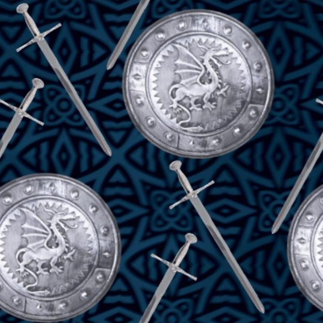 Shield and Sword Cotton Fabric, 2035G Kennard & Kennard K K Milvale ...