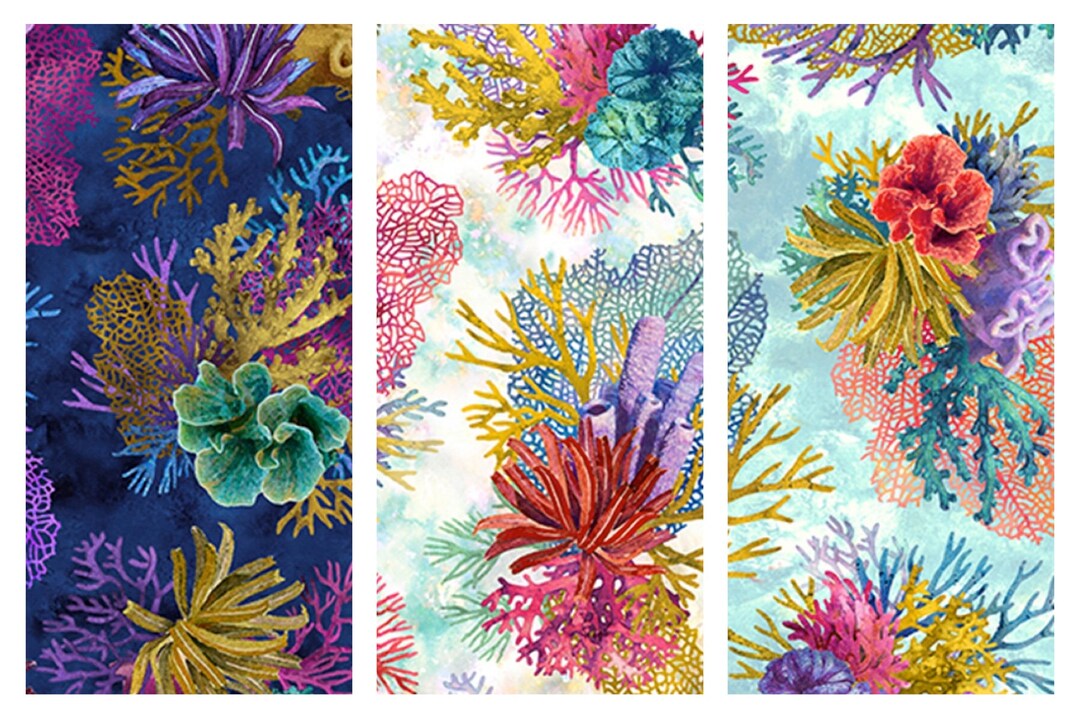 Coral Cotton Fabric, Tides of Color V5261 Hoffman Fabrics BTY FQ Fat ...