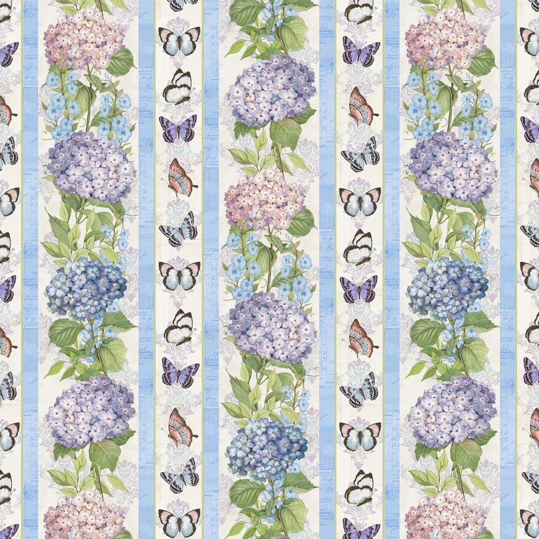 Hydrangeas Repeating Stripe Cotton Fabric, Hydrangea Mist 39819-236 ...