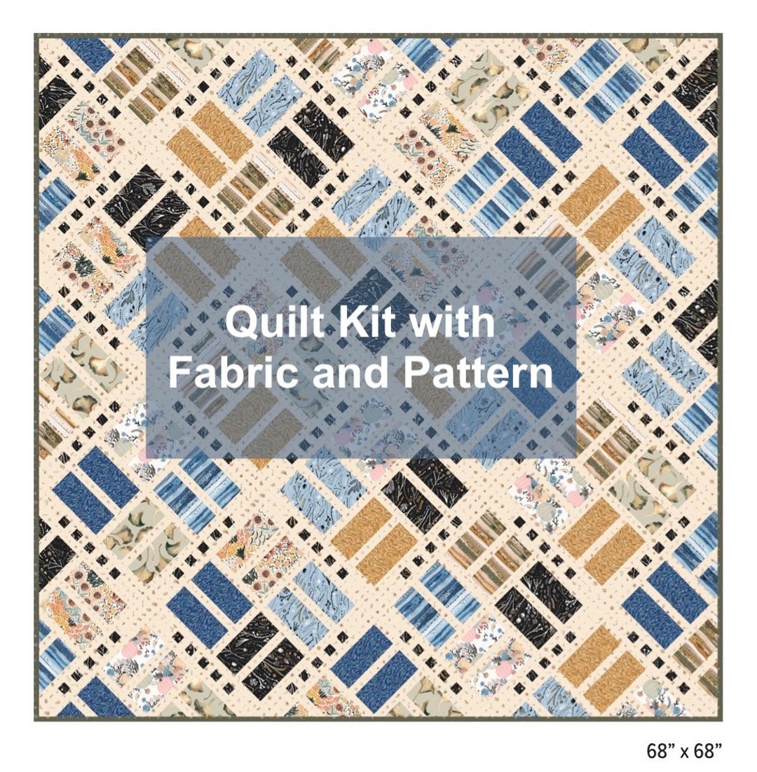 Weaver's Cottage Quilt Kit With Fabric and Pattern for Quilt Top & Binding, Autumn Forage Figo ...