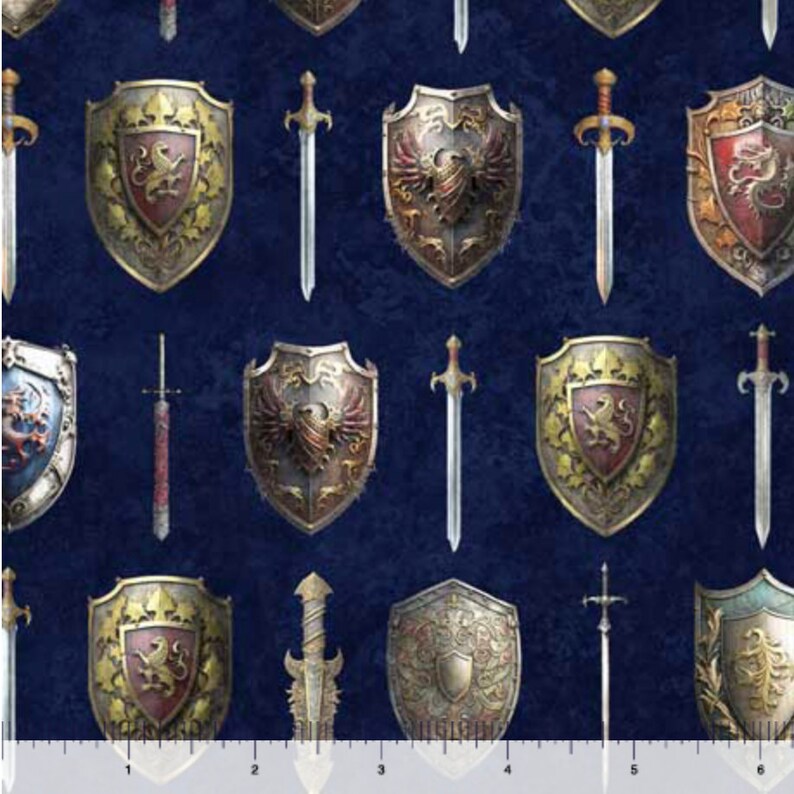 Swords and Shields Cotton Fabric 30241 Wizards & Warriors, Morris Group ...