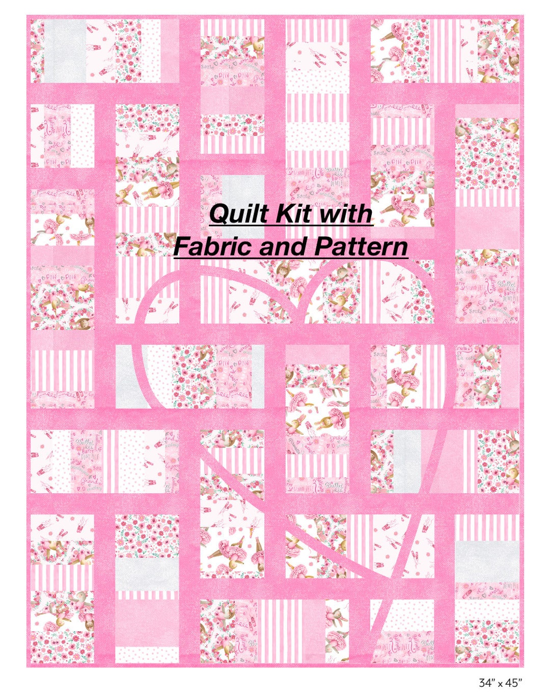 Ballet Bunnies Baby Love Quilt Kit With Fabric and Pattern for 34x45 ...