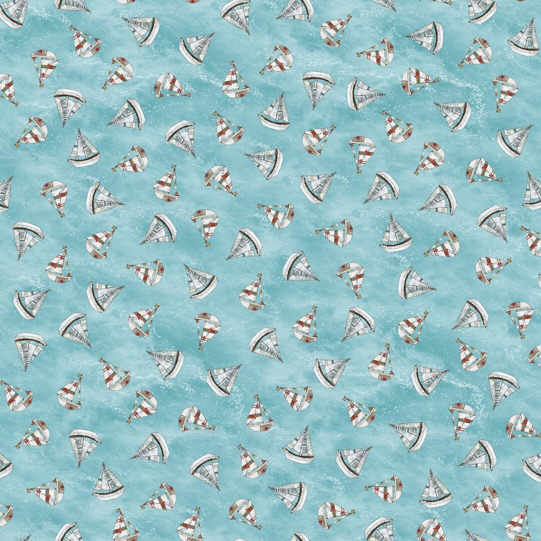 Tiny Sail Boats Cotton Fabric, Set Sail 28493-Q QT Fabrics, Nautical ...