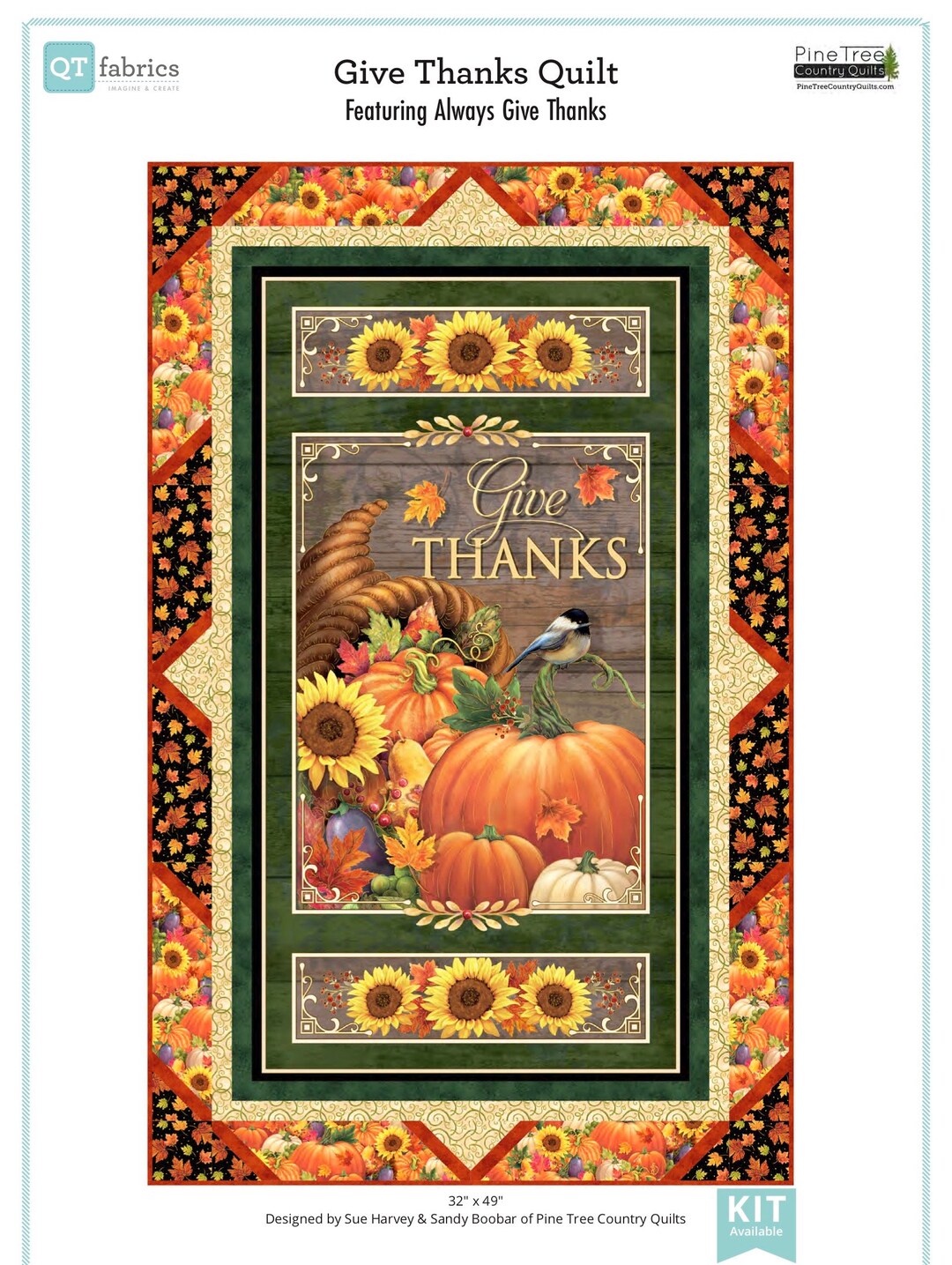 Always Give Thanks Quilt Kit, Fabric and Pattern for 31x51 Quilt Top ...