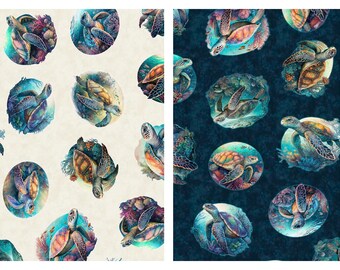 Sea Turtle Picture Patch Panel Cotton Fabric Endless Blues 30040 Dan ...