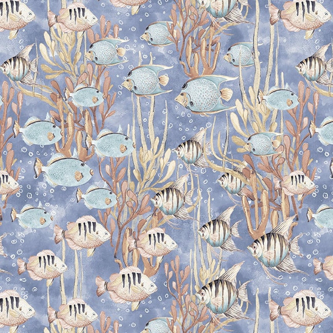 Fish and Seaweed Cotton Fabric, Ocean Oasis Blank Quilting 3037-75, BTY ...