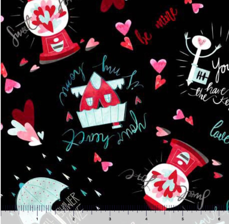 Sweet Valentine Cotton Fabric, Kate Ward Thacker QT Fabrics, Valentine ...