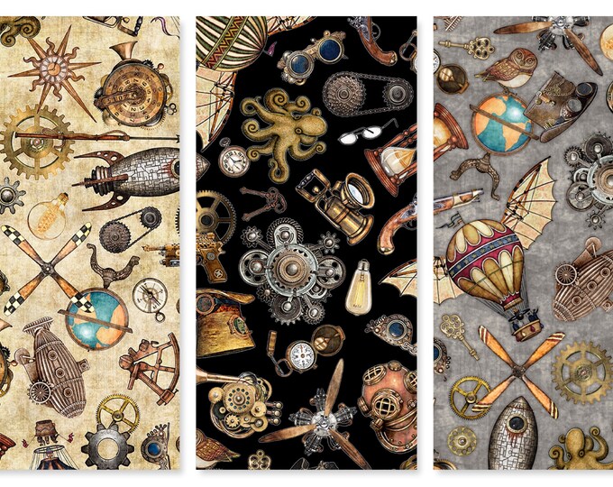 Steampunk Toss Cotton Fabric, Steampunk Adventures 29563, Dan Morris QT ...