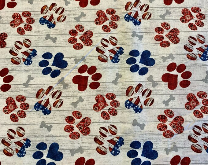 Americana Paw Prints Patriotic Cotton Fabric By The Yard Bty Etsy