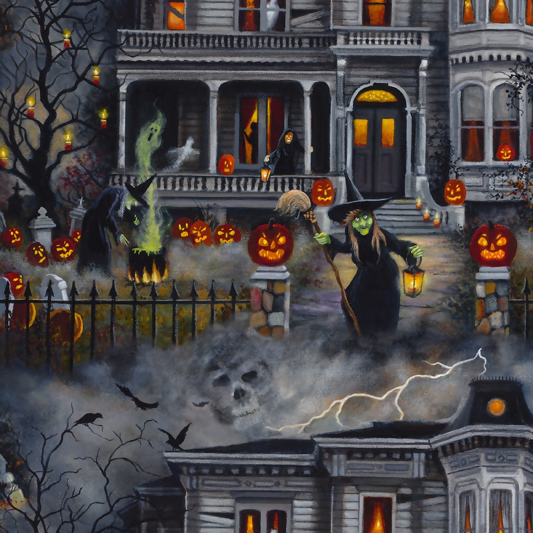 Neighborhood Watch Halloween Cotton Fabric, an Eerie Welcome 22292, 3 ...