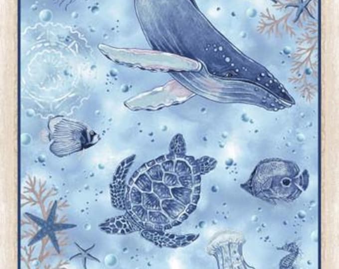 Coastal Panel Cotton Fabric, Cobalt Seas 1373P-14 Andrea Tachiera Henry ...