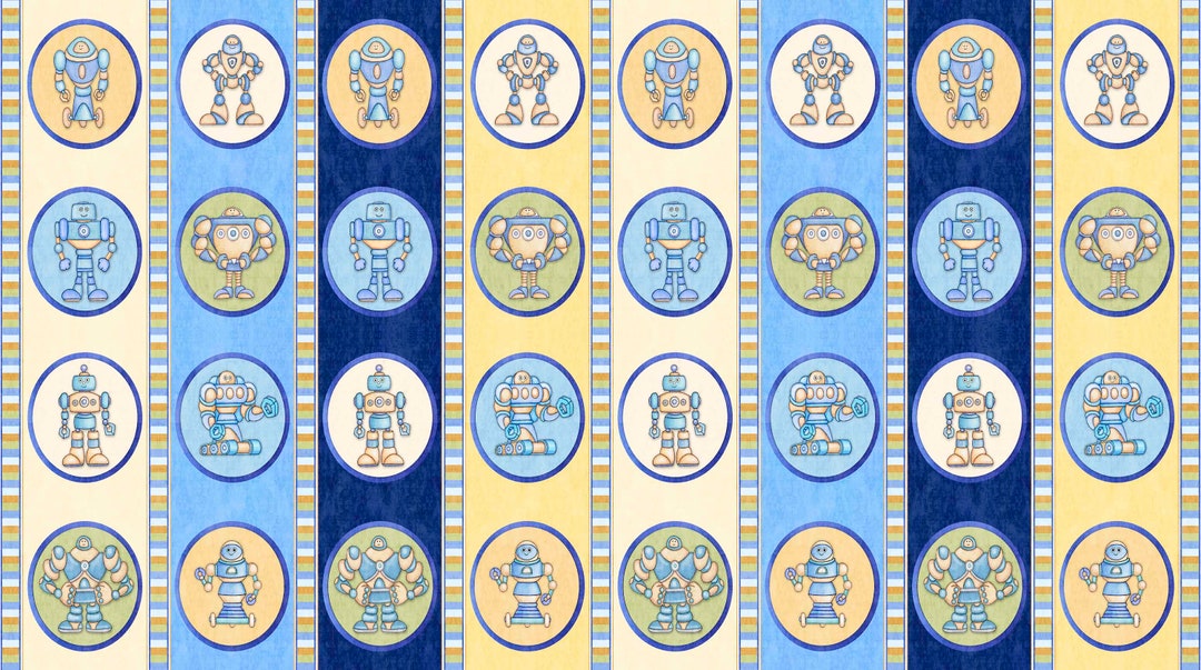 Robot Stripe Cotton Fabric Space Ace 29570 QT Fabrics Dan Morris FQ Fat ...