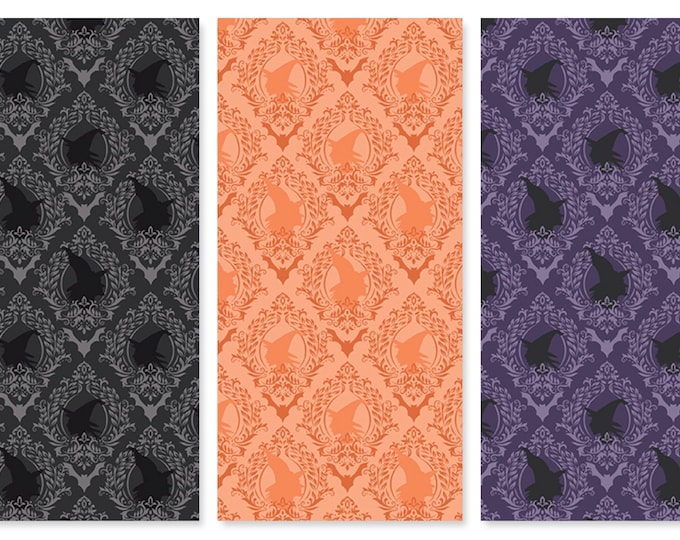 Witch Silhouette Damask Halloween Cotton Fabric Spooky Schoolhouse ...