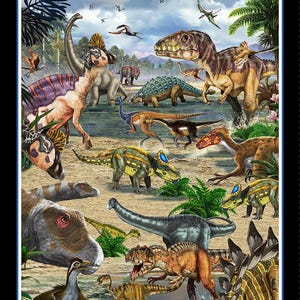 Dinosaur Panel Cotton Fabric, Land of the Giants 3386P-99, Franco ...