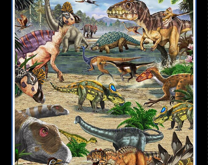 Dinosaur Panel Cotton Fabric, Land of the Giants 3386P-99, Franco ...