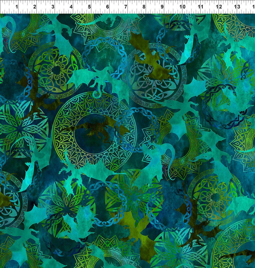 Flying Dragons Cotton Fabric, Dragon Emerald Reign 4DRG5 Jason Yenter ...