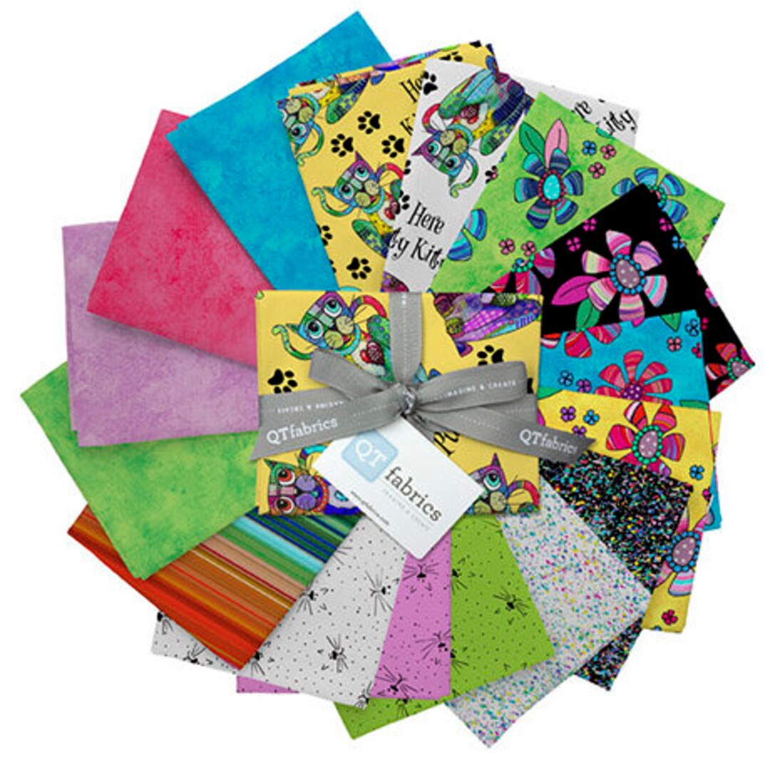 16 Pc Here Kitty Kitty Fat Quarter Bundle W/optional Panel Desiree's ...
