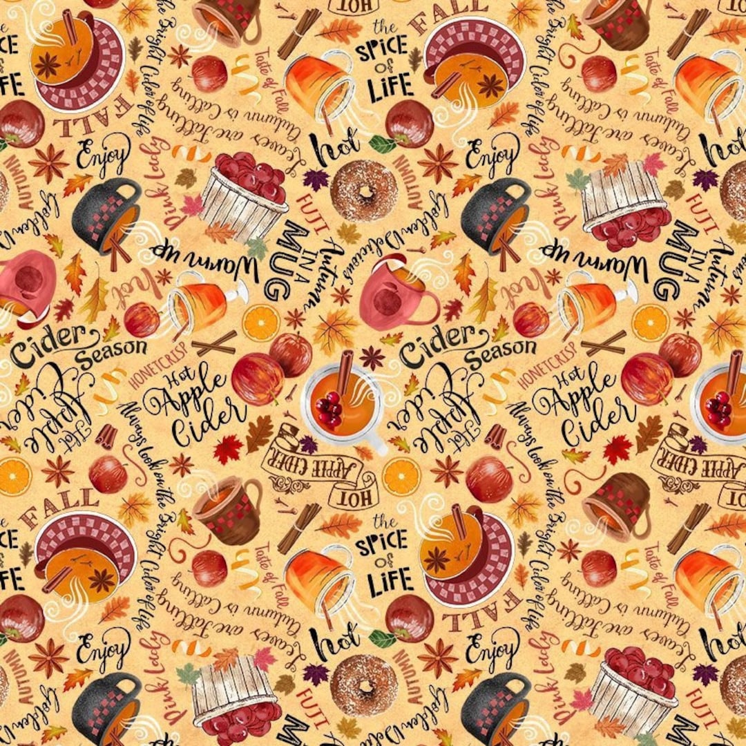 Apple Cider Text Cotton Fabric, Cider Season Timeless Treasure CD2919 ...