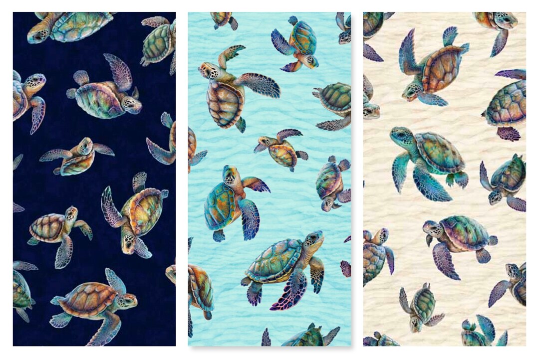 Sea Turtle Toss Cotton Fabric, Endless Blues 30044 Dan Morris QT ...